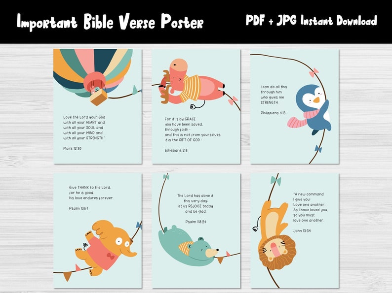 6 Bible Verse Kids Posters/sunday School Bulletin Board Kit/christian ...