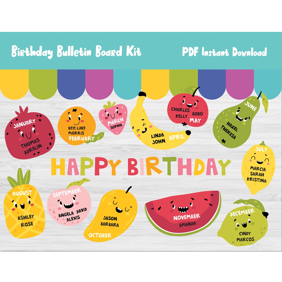 Happy Birthday Bulletin Board Kit/classroom Wall Display/decor ...