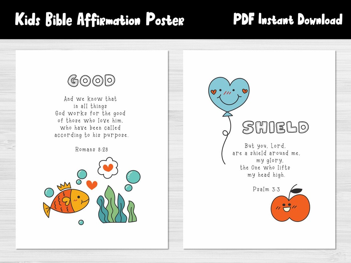 8 Bible Verse Kids Posters/affirmation Bulletin Board Kit/christian ...