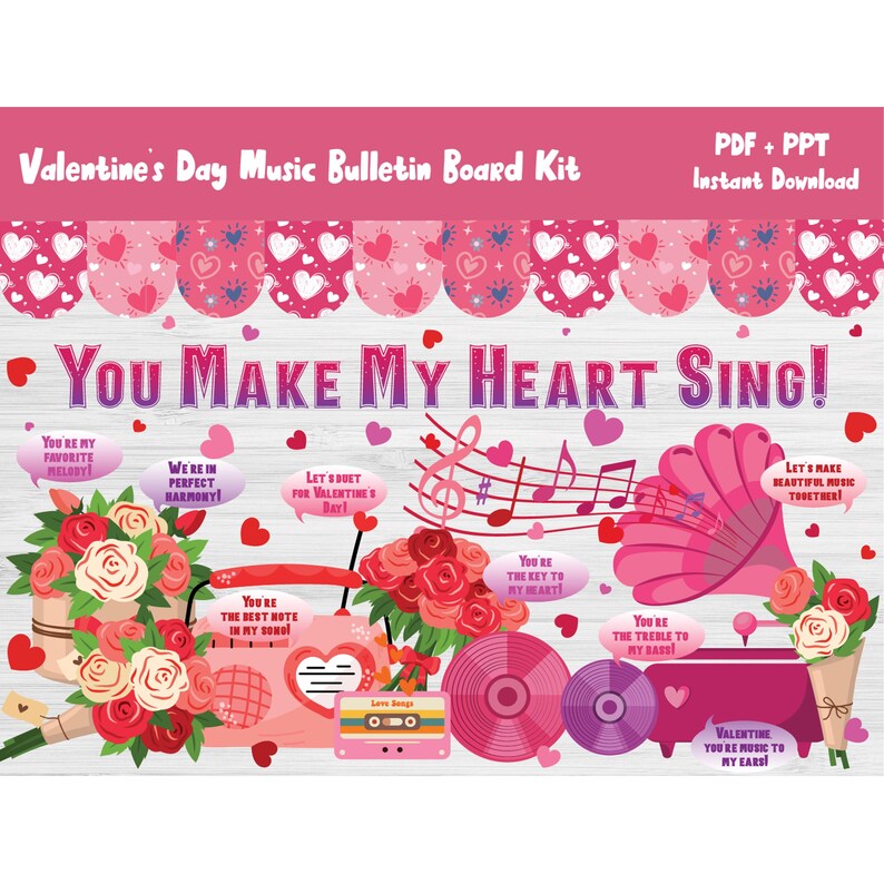 Valentine's Day Music Bulletin Board Kit/february Singing Classroom ...