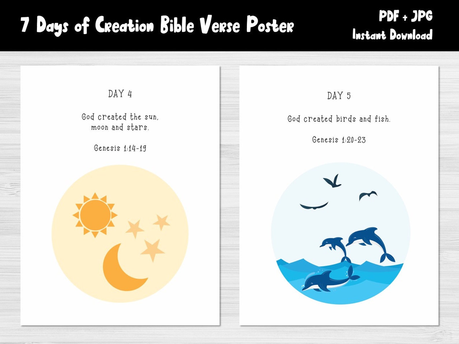 7 Days of Creation Kids Poster/bible Verse Printable/bulletin Board Kit ...