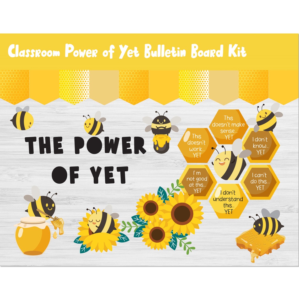 Power of yet Bulletin Board Kit/kindergarten Classroom Motivational ...