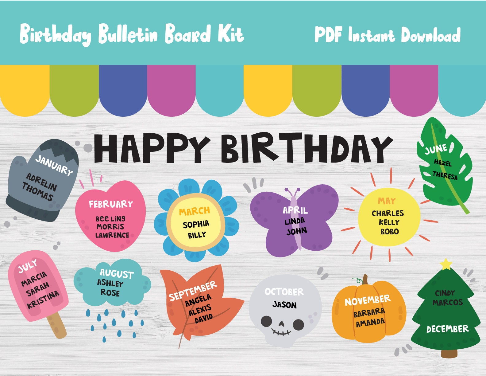 Happy Birthday Bulletin Board Kit/classroom Wall Display/decor ...