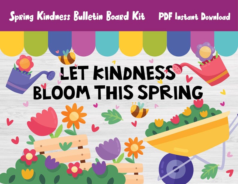 Spring Kindness Bulletin Board Kit/march Classroom Decor/kindergarten ...