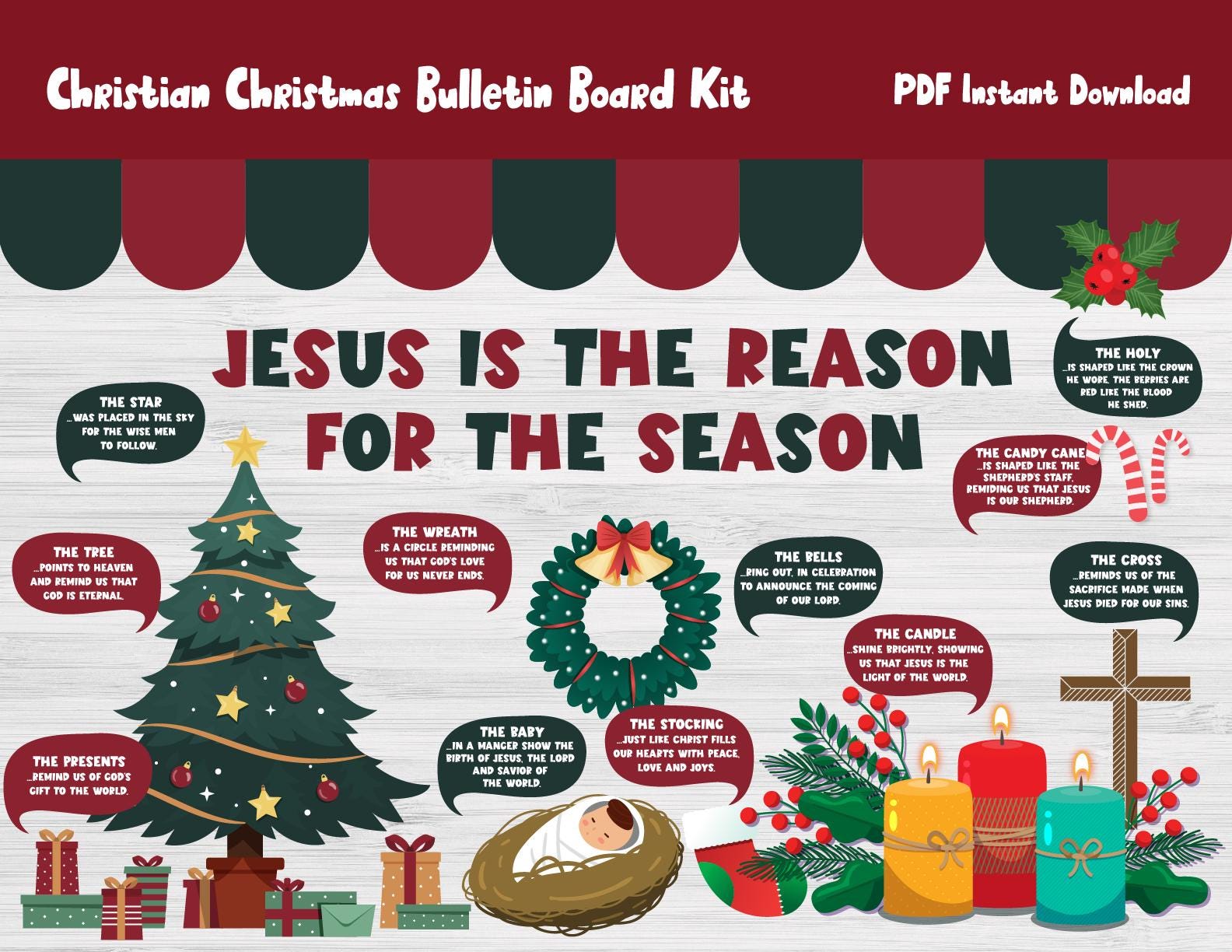 Christian Christmas Bulletin Board Kit/church Sunday School/winter ...