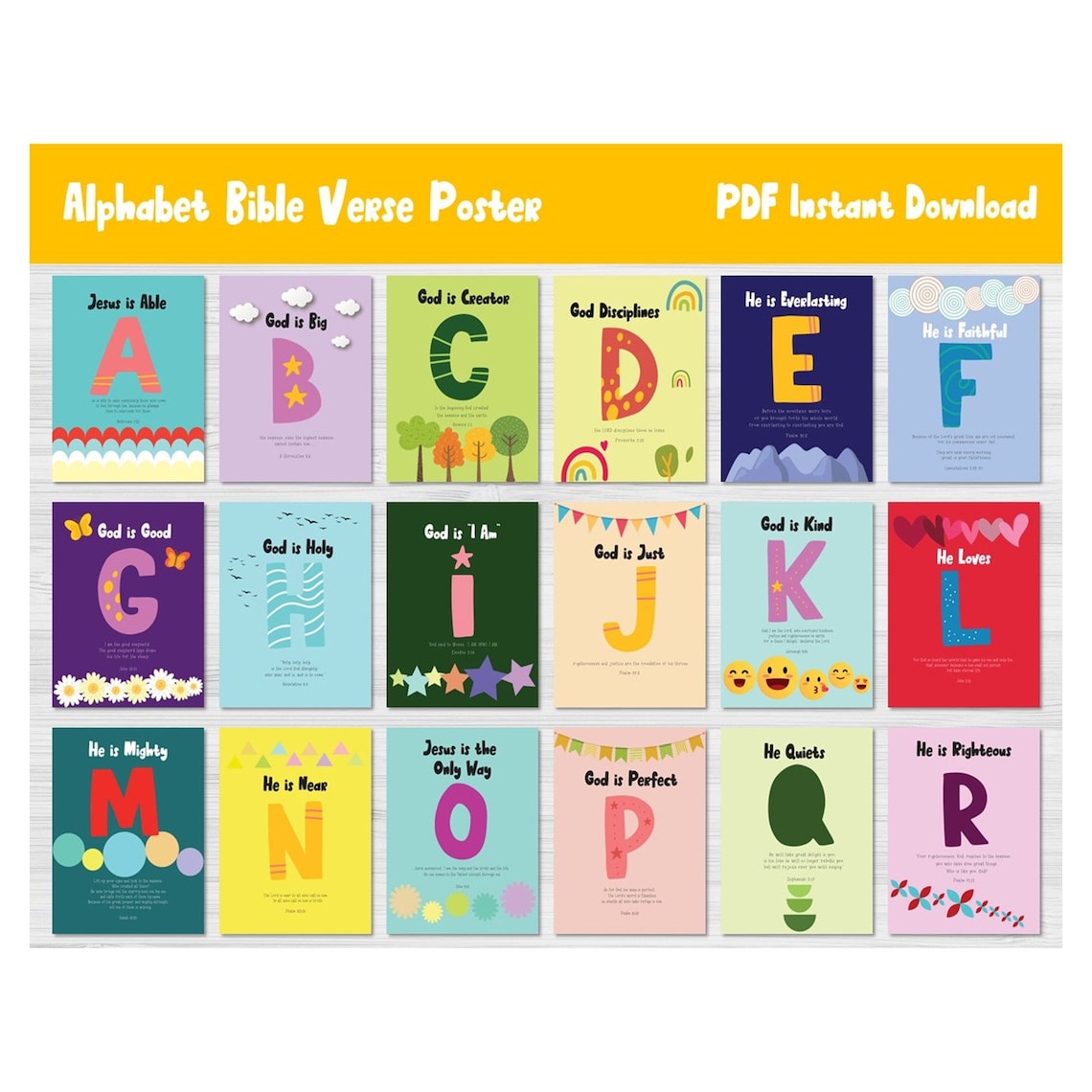 ABC Alphabet Bible Verse Poster/christian Scripture Wall Art/god Decor ...