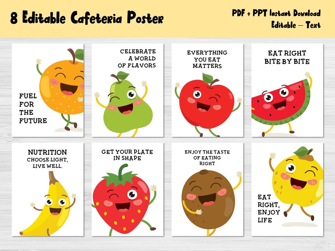 8 Cafeteria Bulletin Board Kit/kindergarten Lunch Room Posters ...