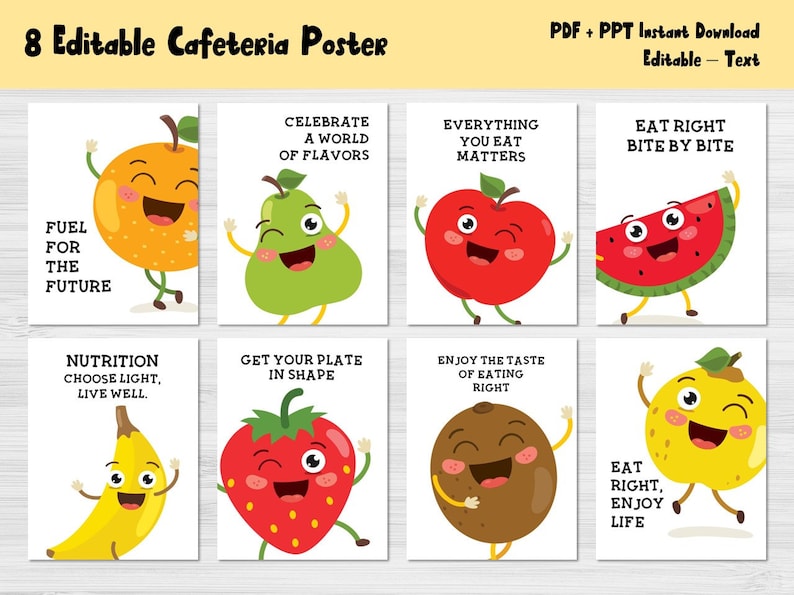 8 Cafeteria Bulletin Board Kit/kindergarten Lunch Room Posters ...
