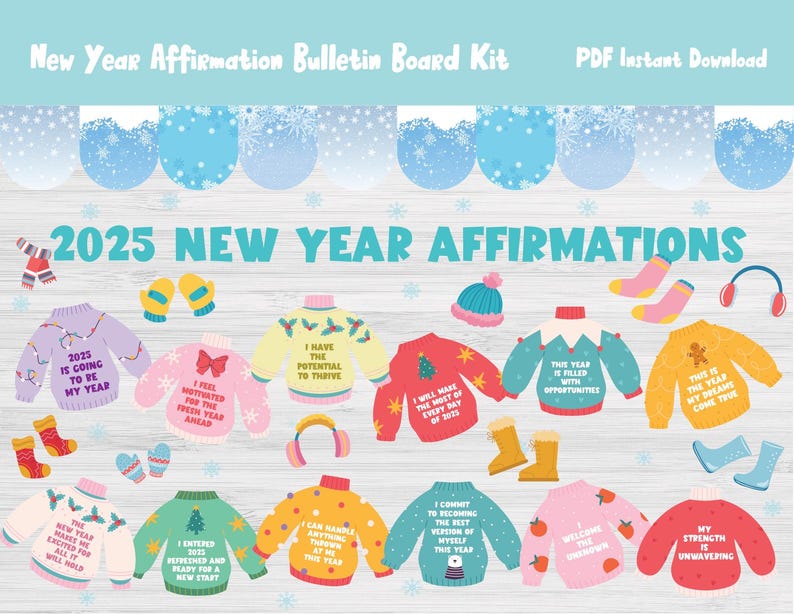 2025 New Year January Affirmation Bulletin Board Kit/mental Health ...