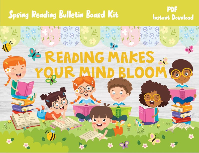 Spring Reading Bulletin Board Kit/march April Library Classroom Decor ...
