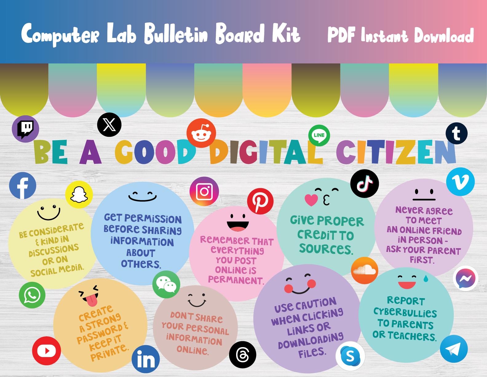 Digital Citizenship Bulletin Board Kit/online/internet Safety/computer ...