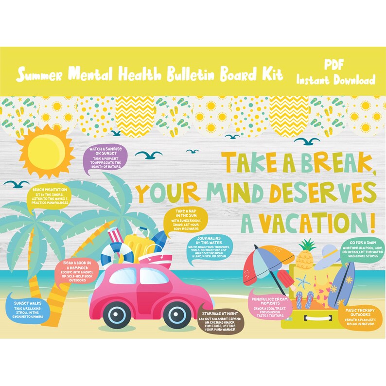 Summer Mental Health Bulletin Board Kit/school Counseling/social Worker ...