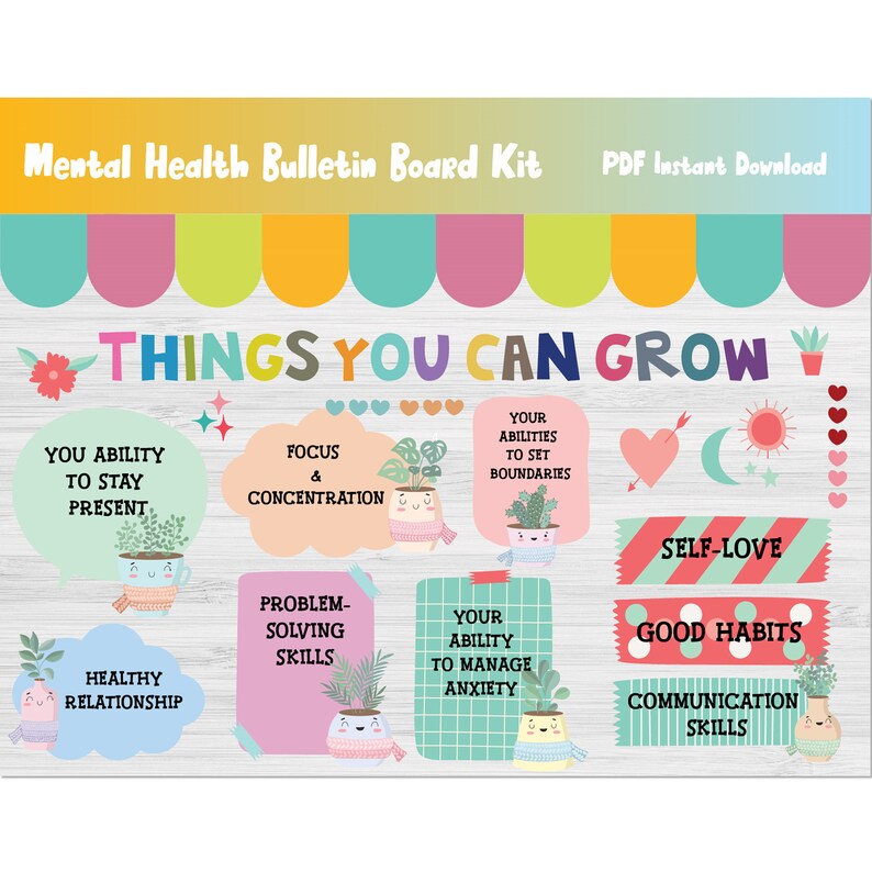 Mental Health Bulletin Board Kit/growth Mindset/school Counseling ...