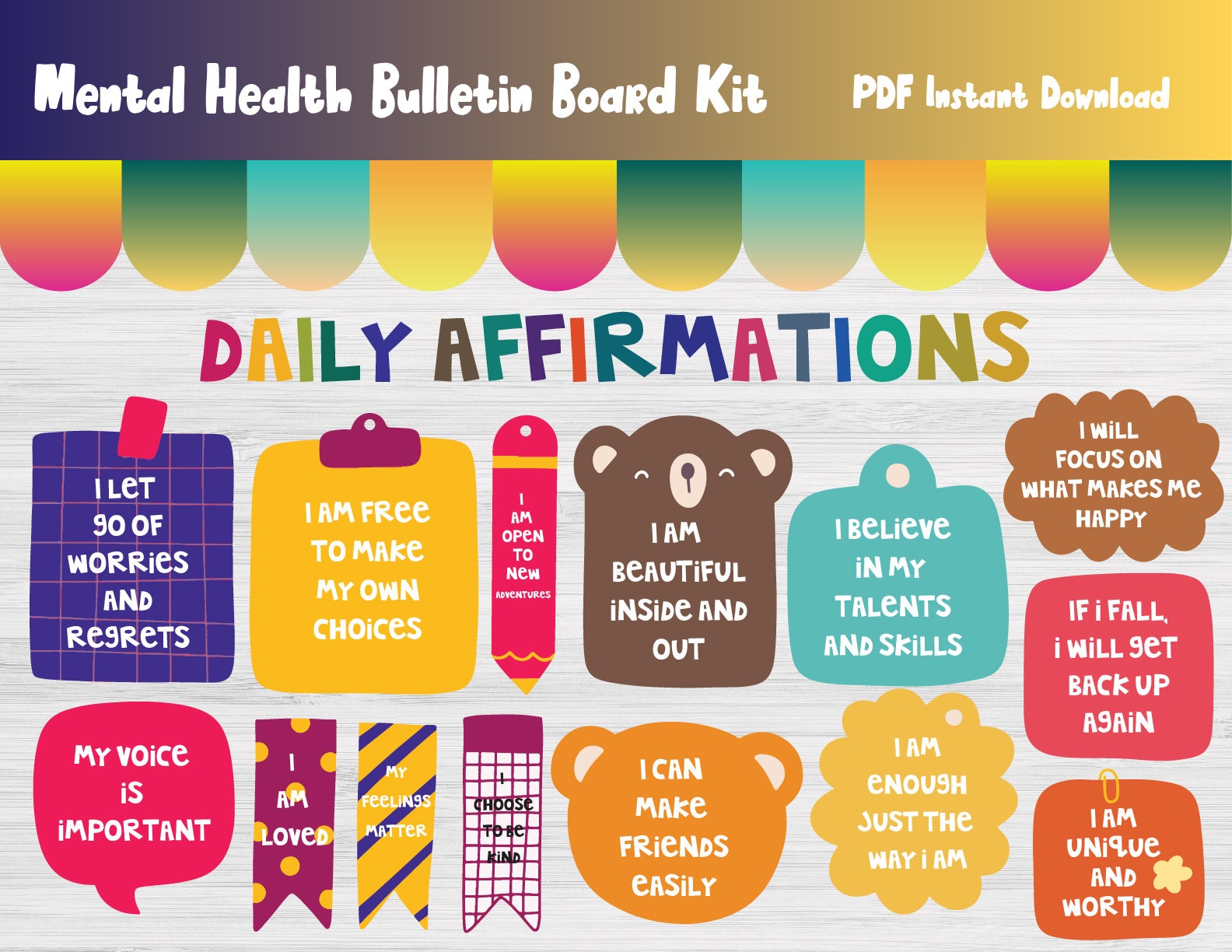 Daily Affirmation/mental Health Bulletin Board Kit/school Counseling ...