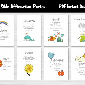 8 Bible Verse Kids Posters/affirmation Bulletin Board Kit/christian ...