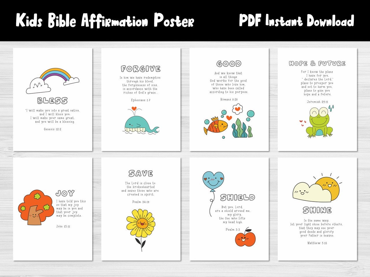8 Bible Verse Kids Posters/affirmation Bulletin Board Kit/christian ...