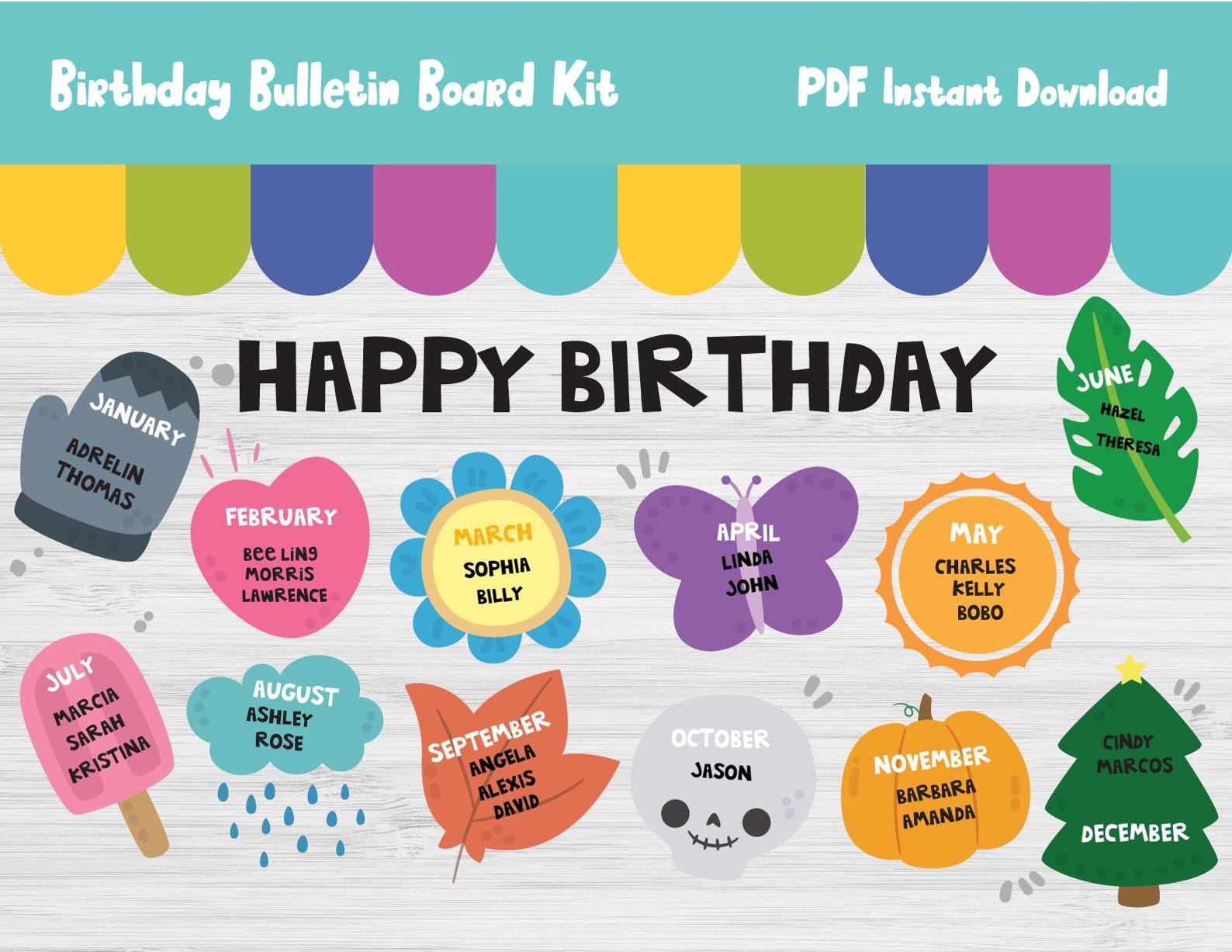 Happy Birthday Bulletin Board Kit/classroom Wall Display/decor ...