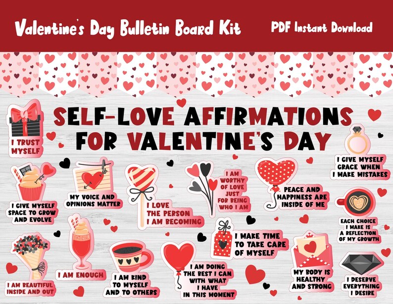 Valentine's Day Affirmation Bulletin Board Kit/classroom Mental Health ...
