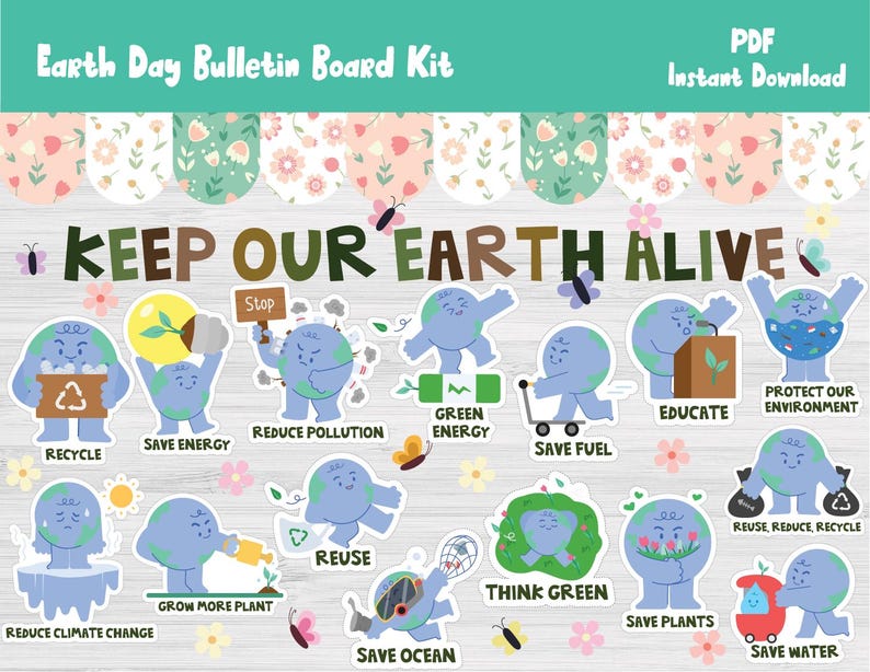 Earth Day Bulletin Board Kit/reduce Reuse Recycle/april Classroom Wall ...