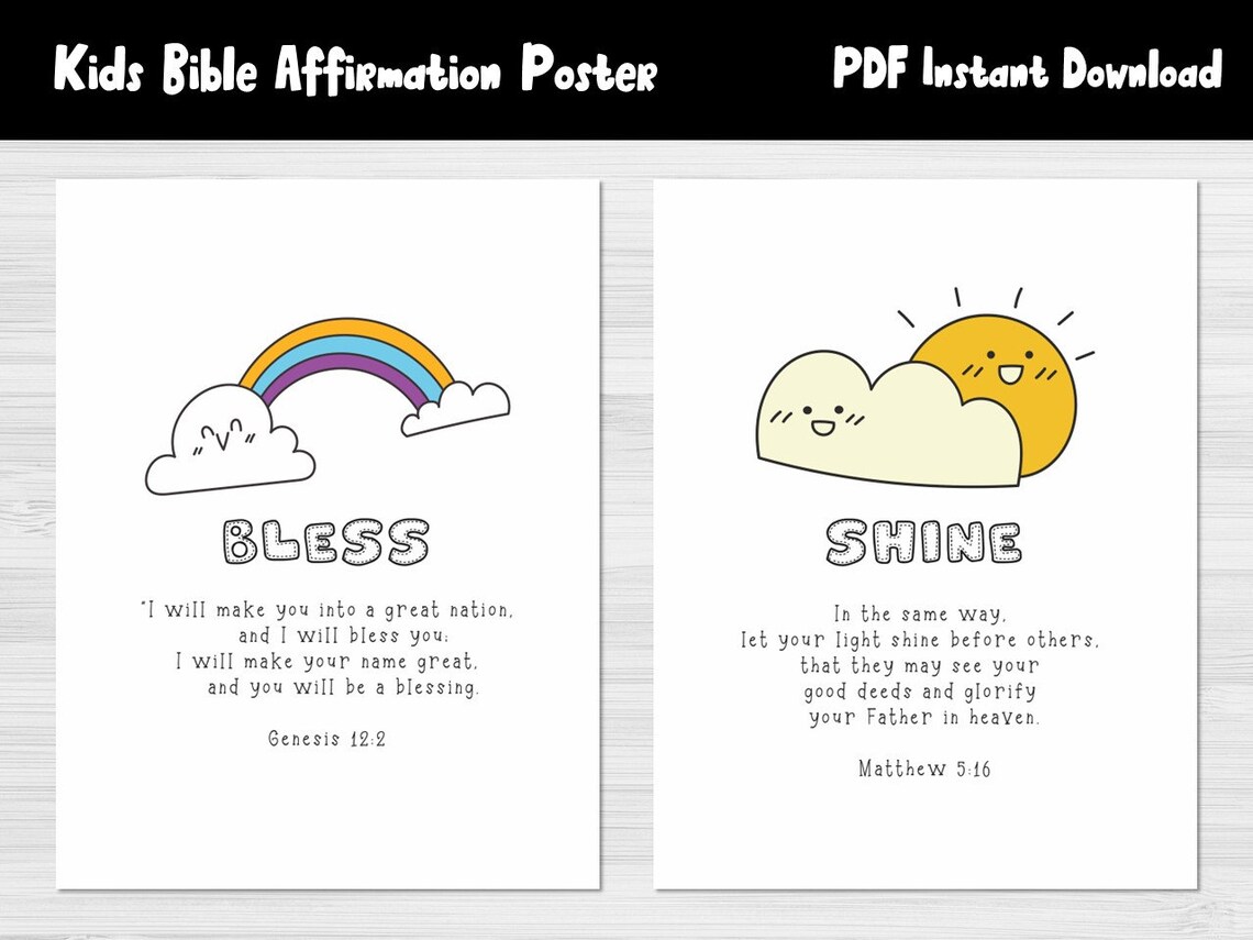 8 Bible Verse Kids Posters/affirmation Bulletin Board Kit/christian ...