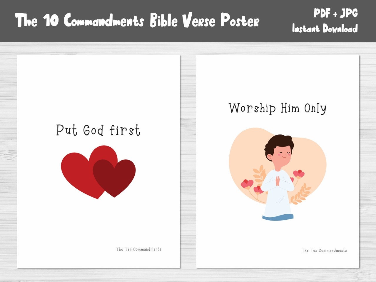 The 10 Commandments Kids Poster/bible Verse Printable/bulletin Board ...