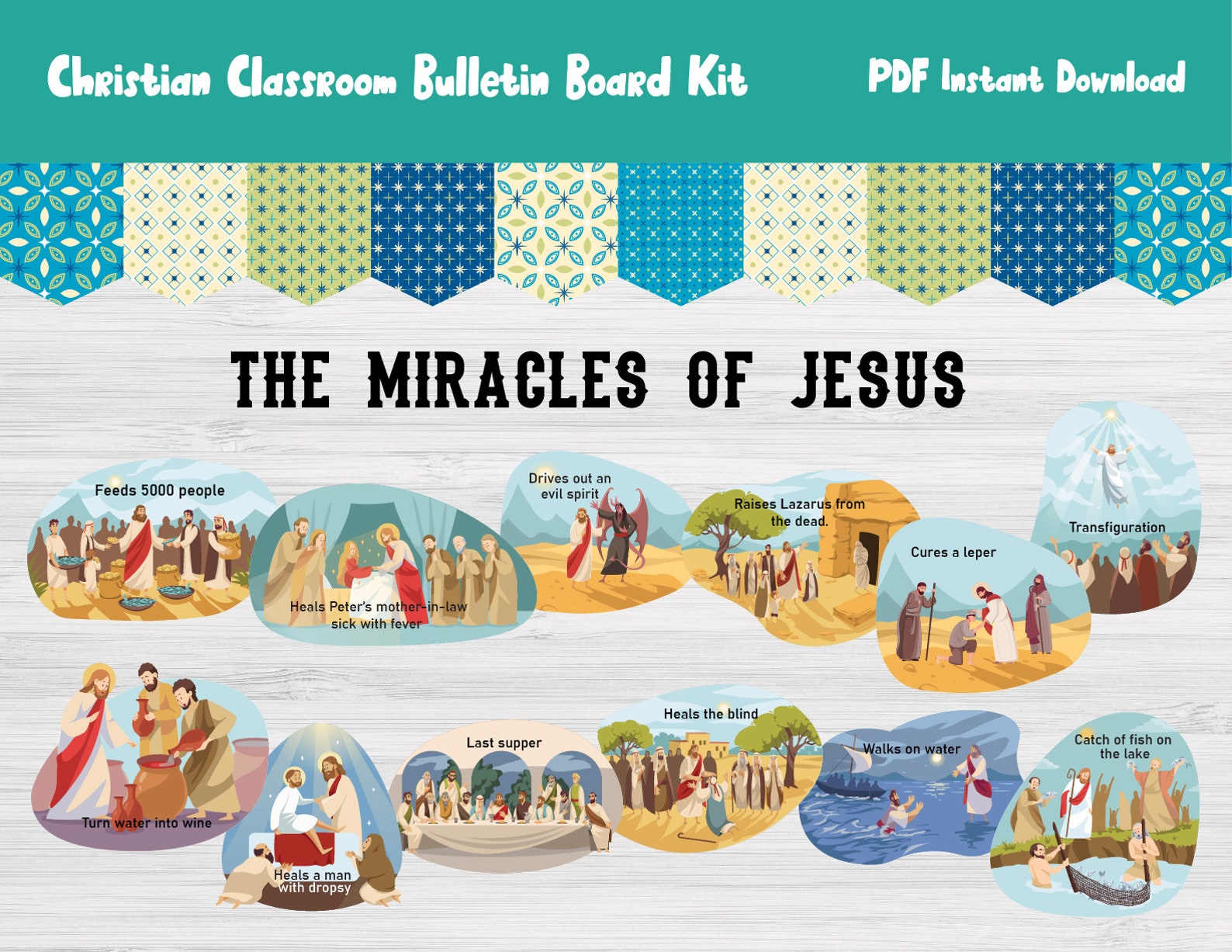Miracles of Jesus/christian Bulletin Board Kit/bible Verse/classroom ...