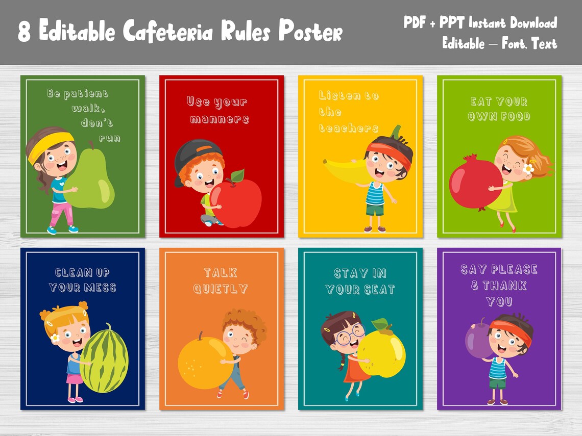 8 Cafeteria Bulletin Board Kit/kindergarten Lunch Room Posters ...