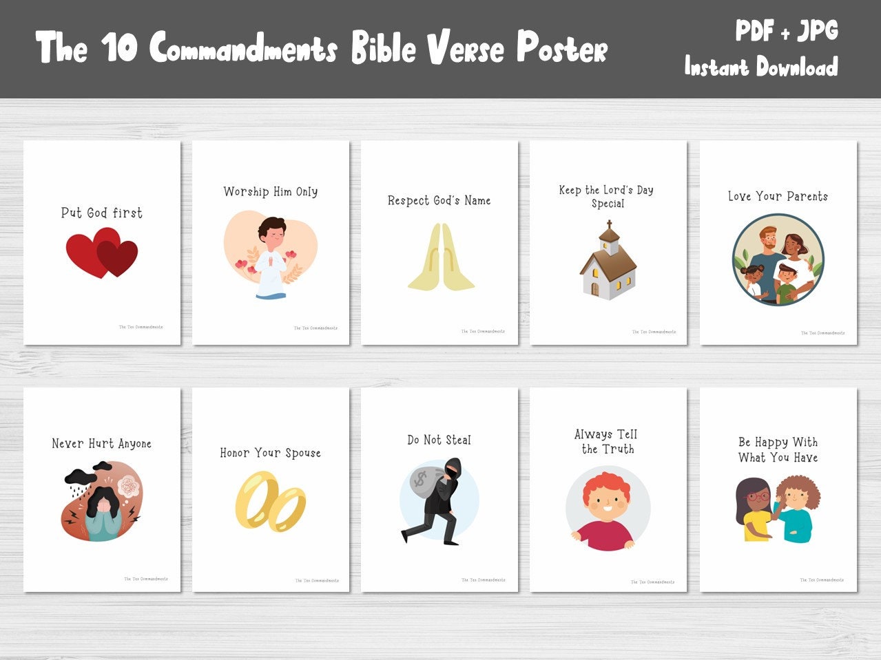 The 10 Commandments Kids Poster/bible Verse Printable/bulletin Board ...