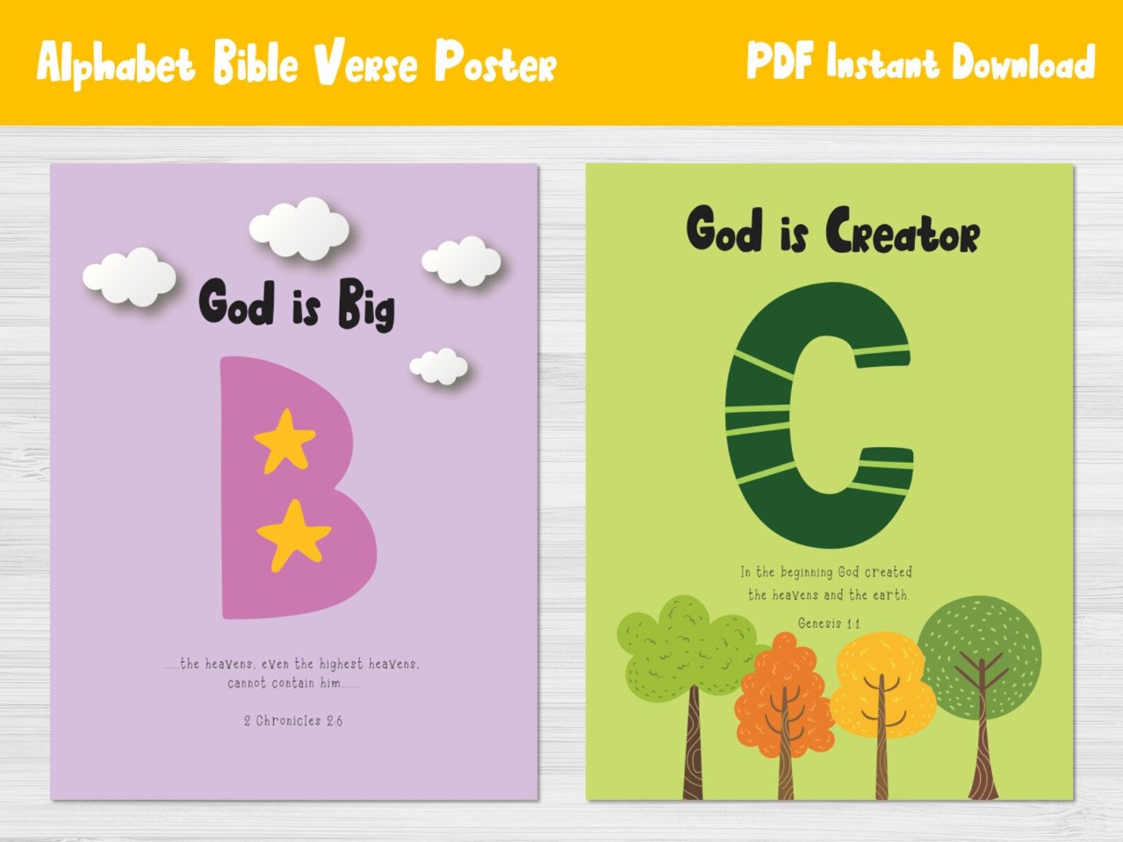 ABC Alphabet Bible Verse Poster/christian Scripture Wall Art/god Decor ...