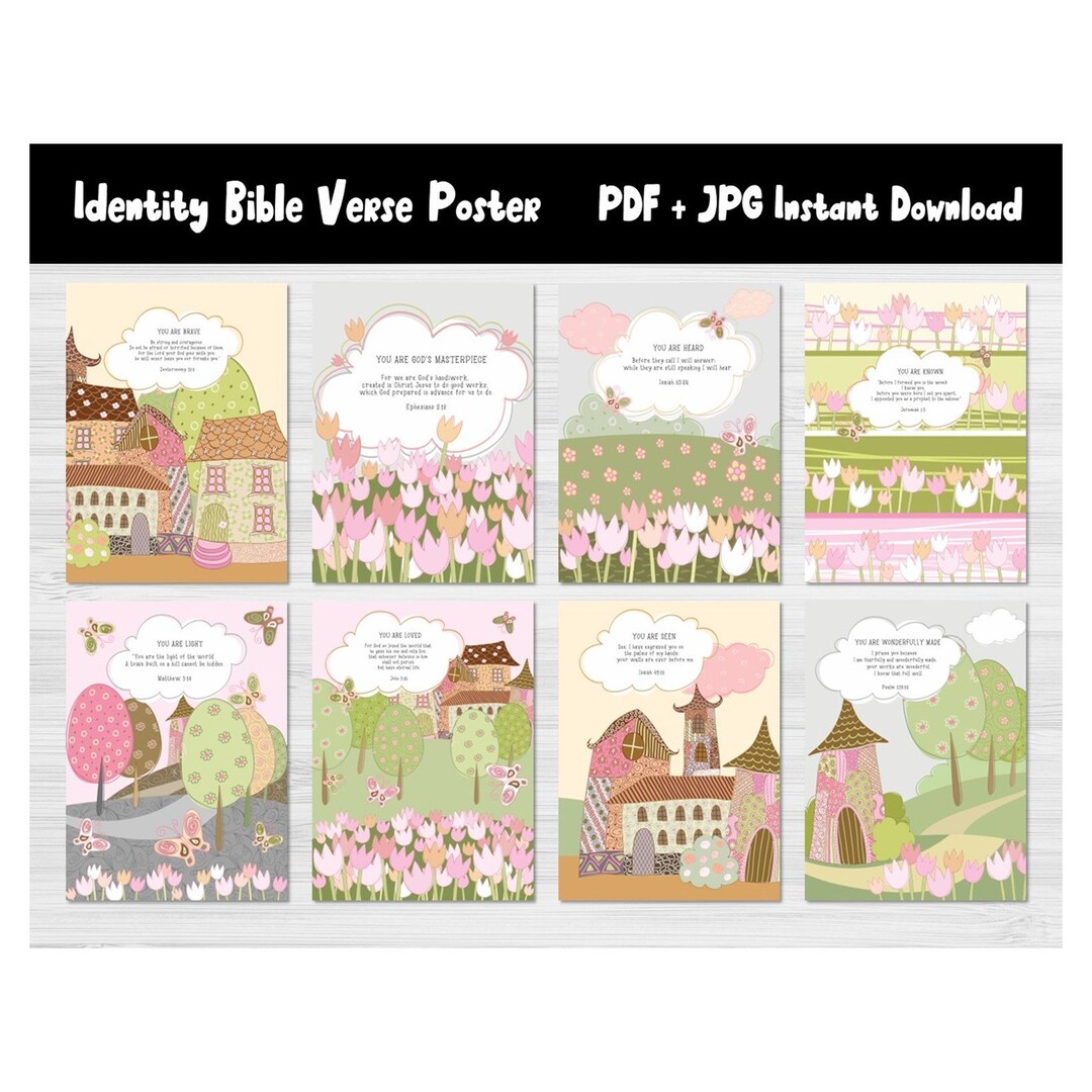 8 Bible Verse Kids Posters/sunday School Bulletin Board Kit/christian ...