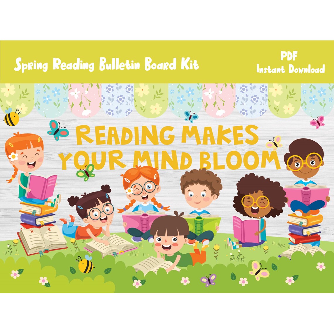 Spring Reading Bulletin Board Kit/march April Library Classroom Decor ...