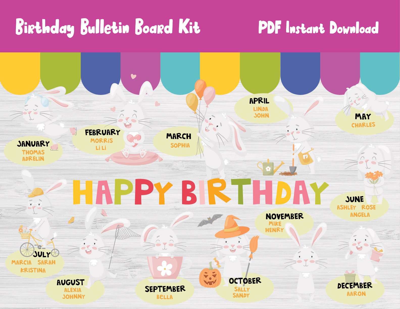 Happy Birthday Bulletin Board Kit/classroom Wall Display/decor ...