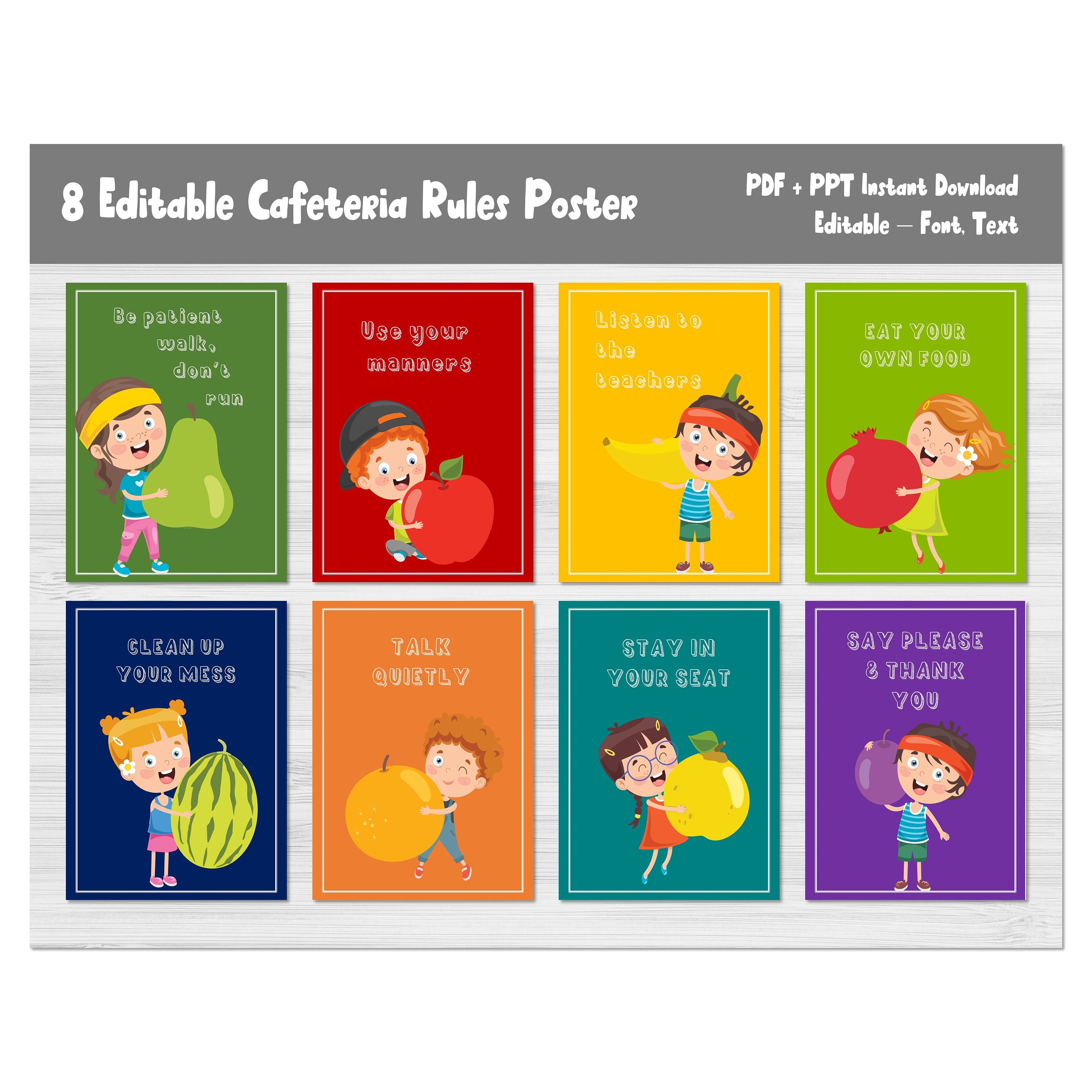 8 Cafeteria Bulletin Board Kit/kindergarten Lunch Room Posters ...