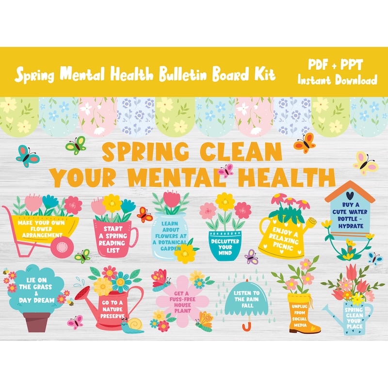 Spring Mental Health Bulletin Board - Etsy