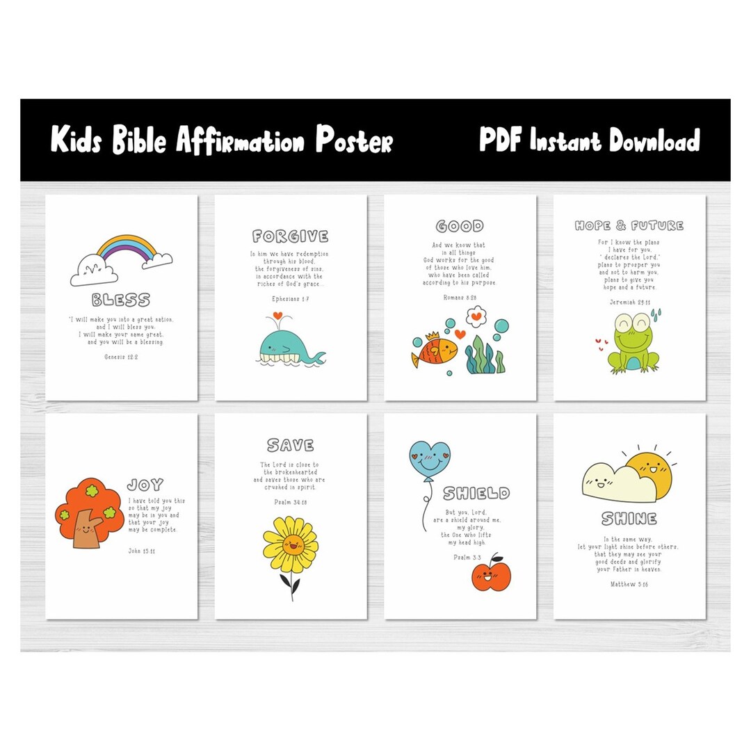 8 Bible Verse Kids Posters/affirmation Bulletin Board Kit/christian ...