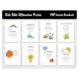 8 Bible Verse Kids Posters/affirmation Bulletin Board Kit/christian ...
