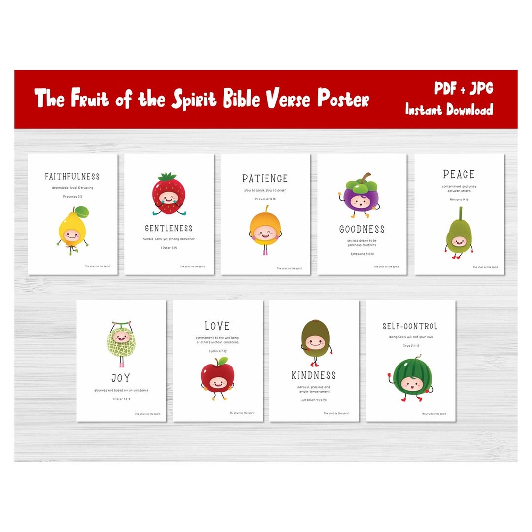 9 Fruit of the Spirit Kids Poster/bible Verse Printable/bulletin Board ...