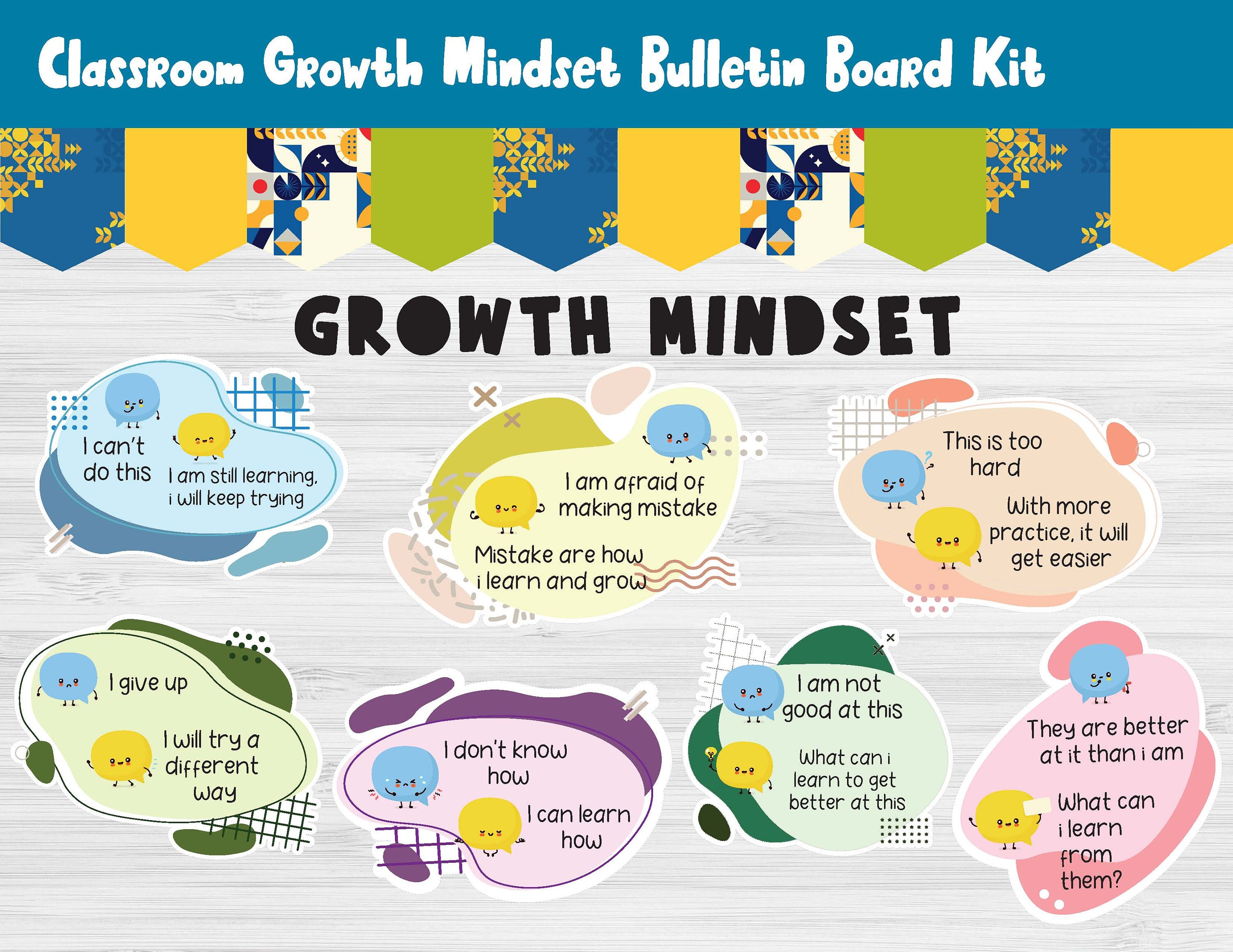 Growth Mindset Bulletin Board Kit/kindergarten Classroom Motivational ...