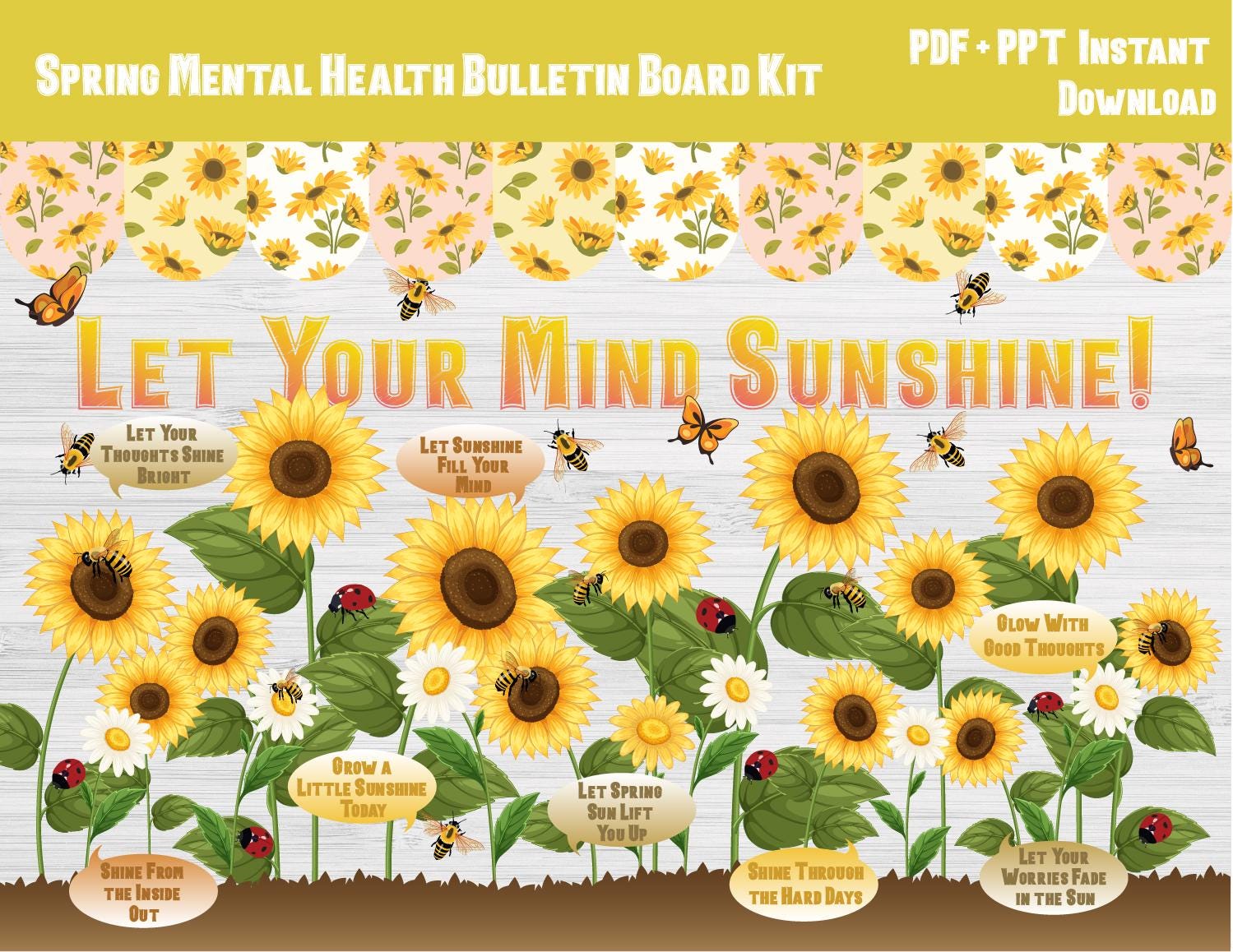 Spring Mental Health Bulletin Board Kit/march April Classroom Wall ...