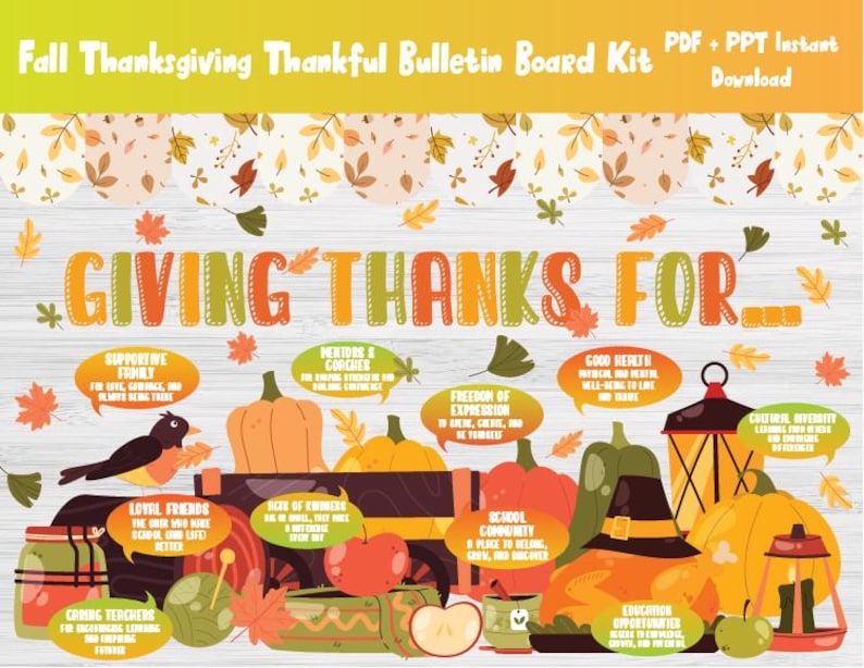 Thanksgiving Gratitude Bulletin Board Kit/fall Thankful Grateful Wall ...