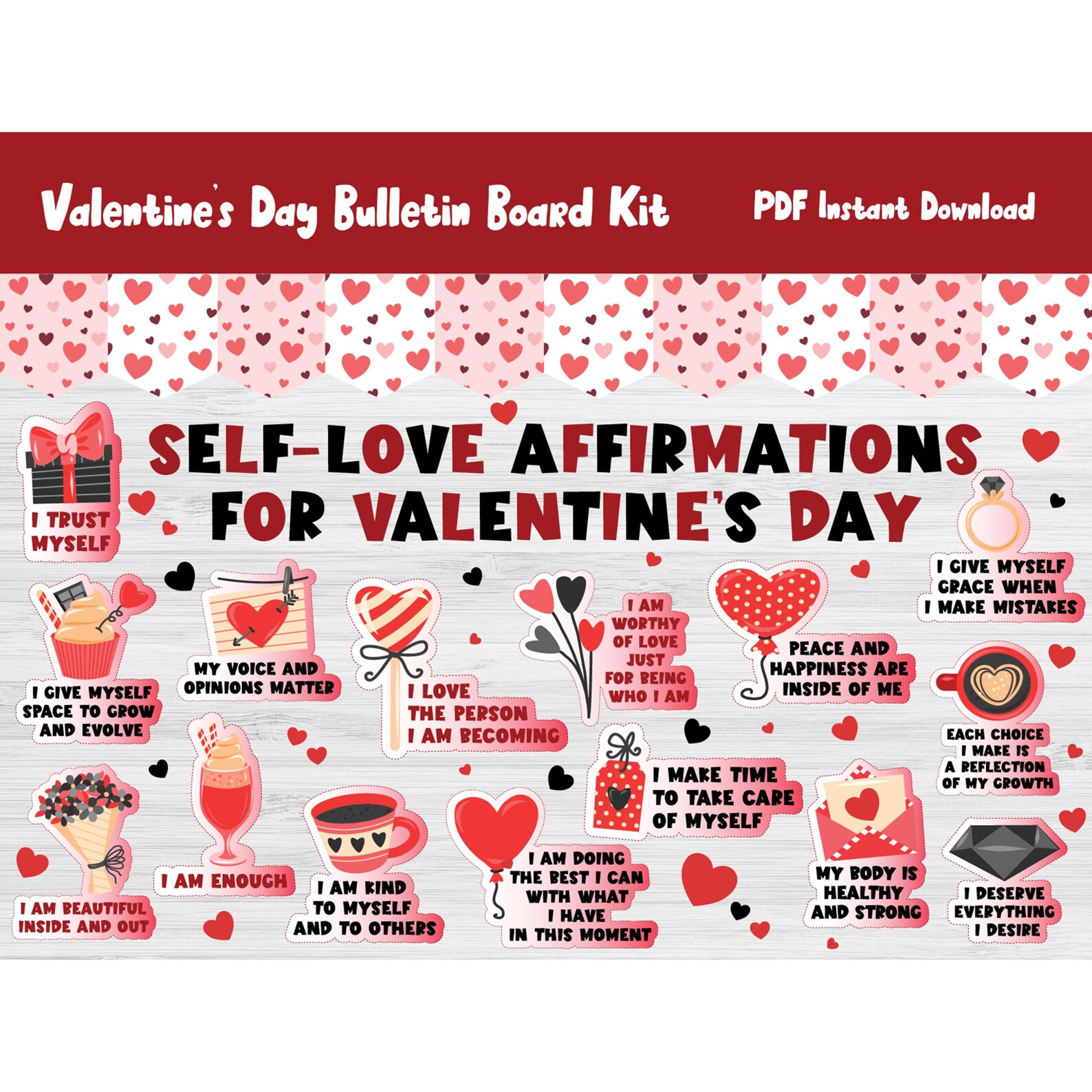 Valentine's Day Affirmation Bulletin Board Kit/classroom Mental Health ...