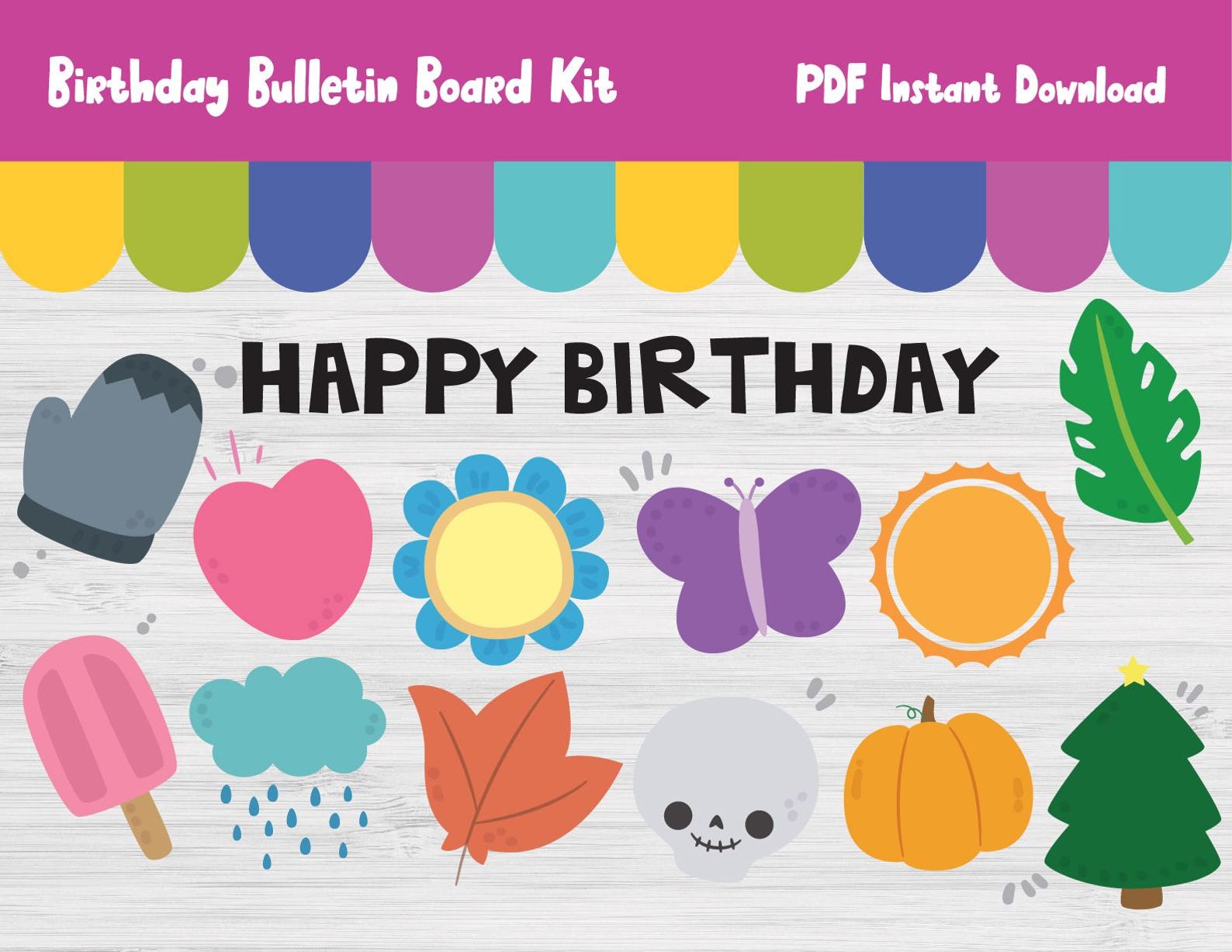Happy Birthday Bulletin Board Kit/classroom Wall Display/decor ...