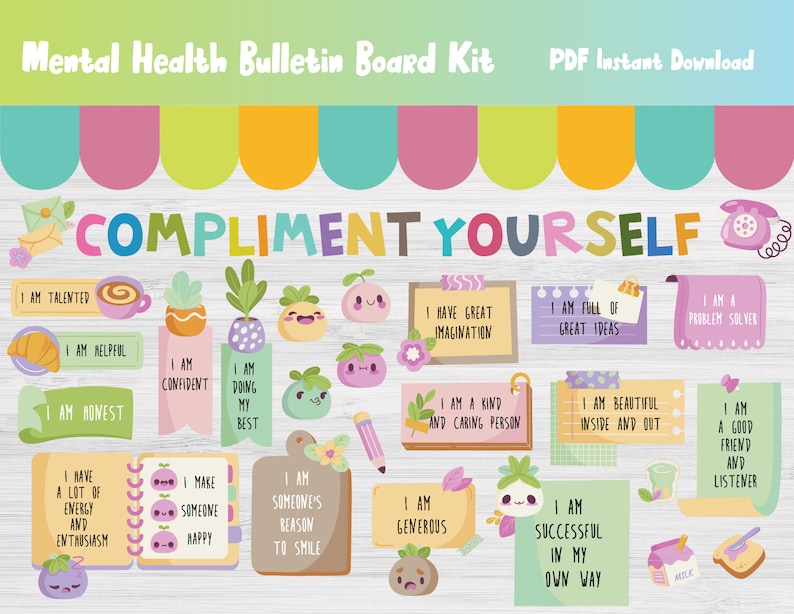 Mental Health Bulletin Board Kit/growth Mindset/positive Affirmation ...