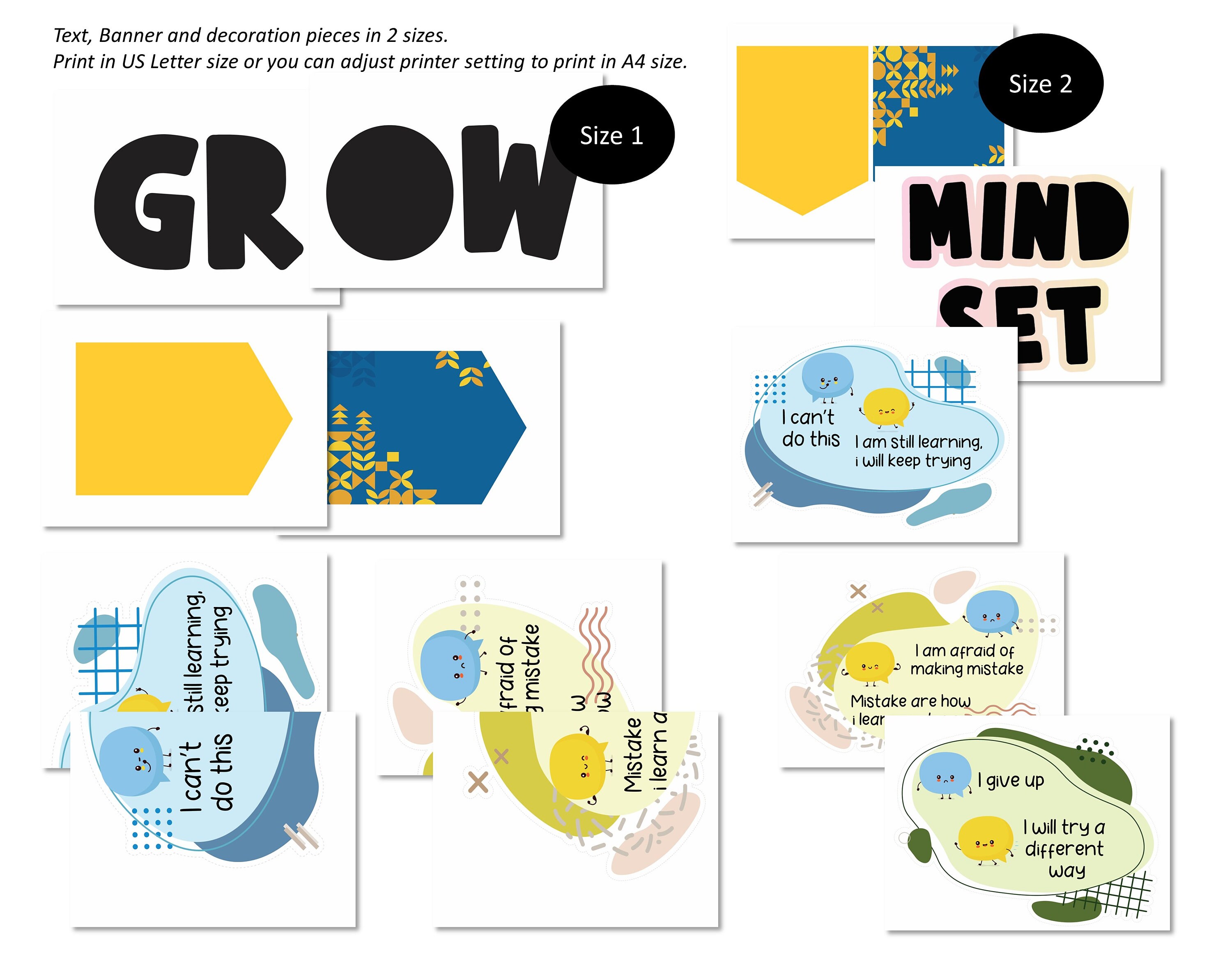 Growth Mindset Bulletin Board Kit/kindergarten Classroom Motivational ...
