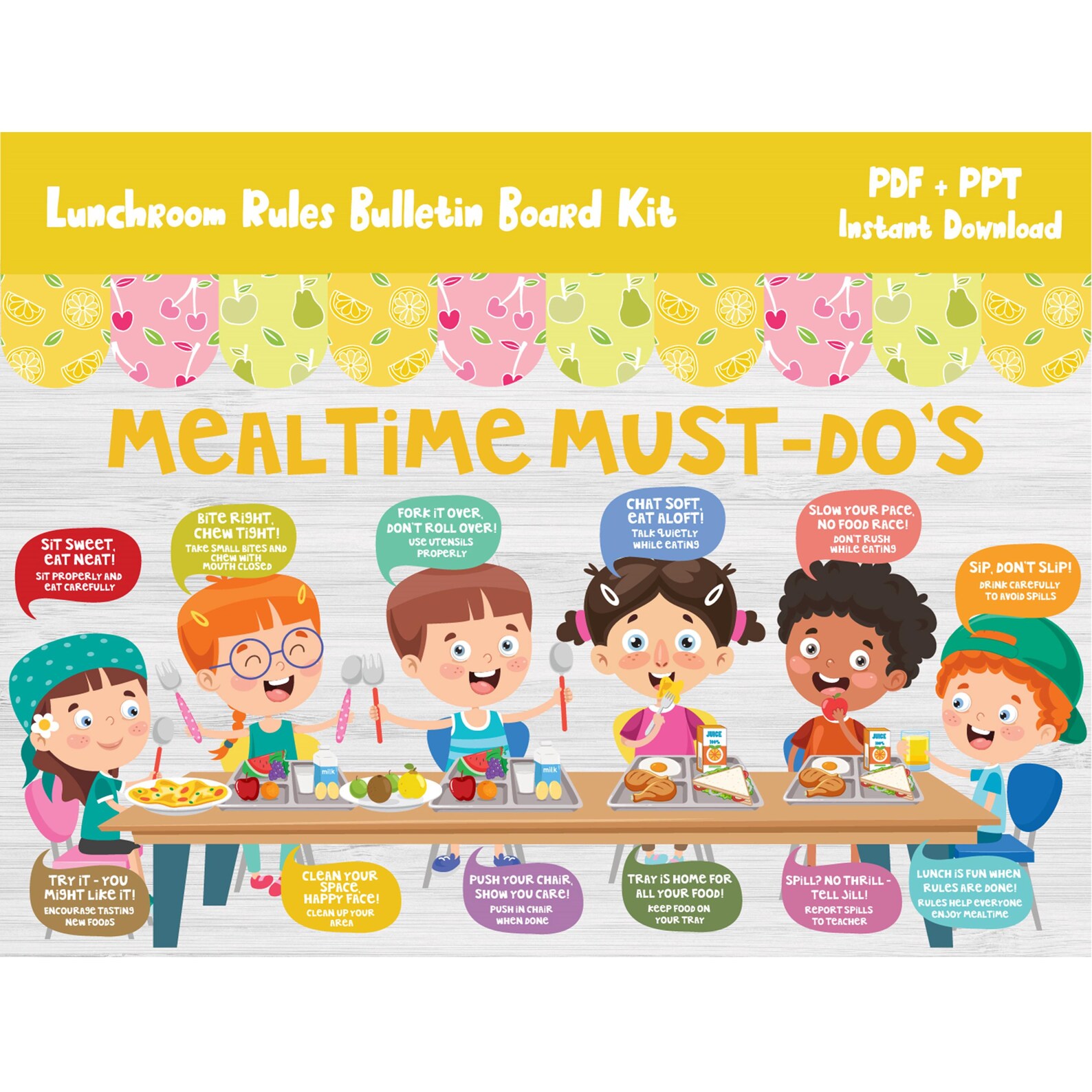 Lunchroom Rules Bulletin Board Kit/school Cafeteria/lunch Room Wall ...