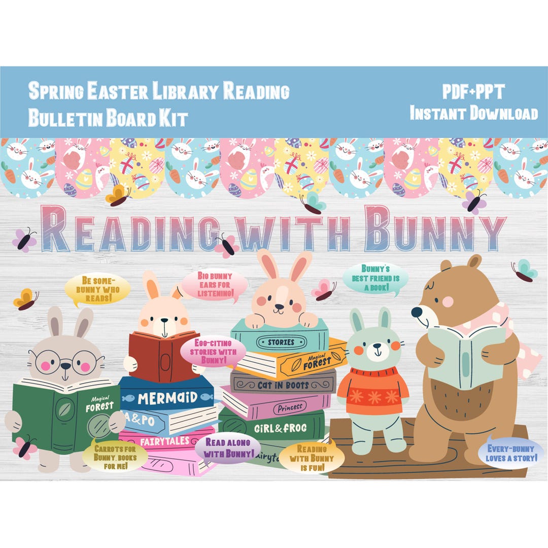 Easter Bunny Library Reading Bulletin Board Kit/april Spring Classroom ...