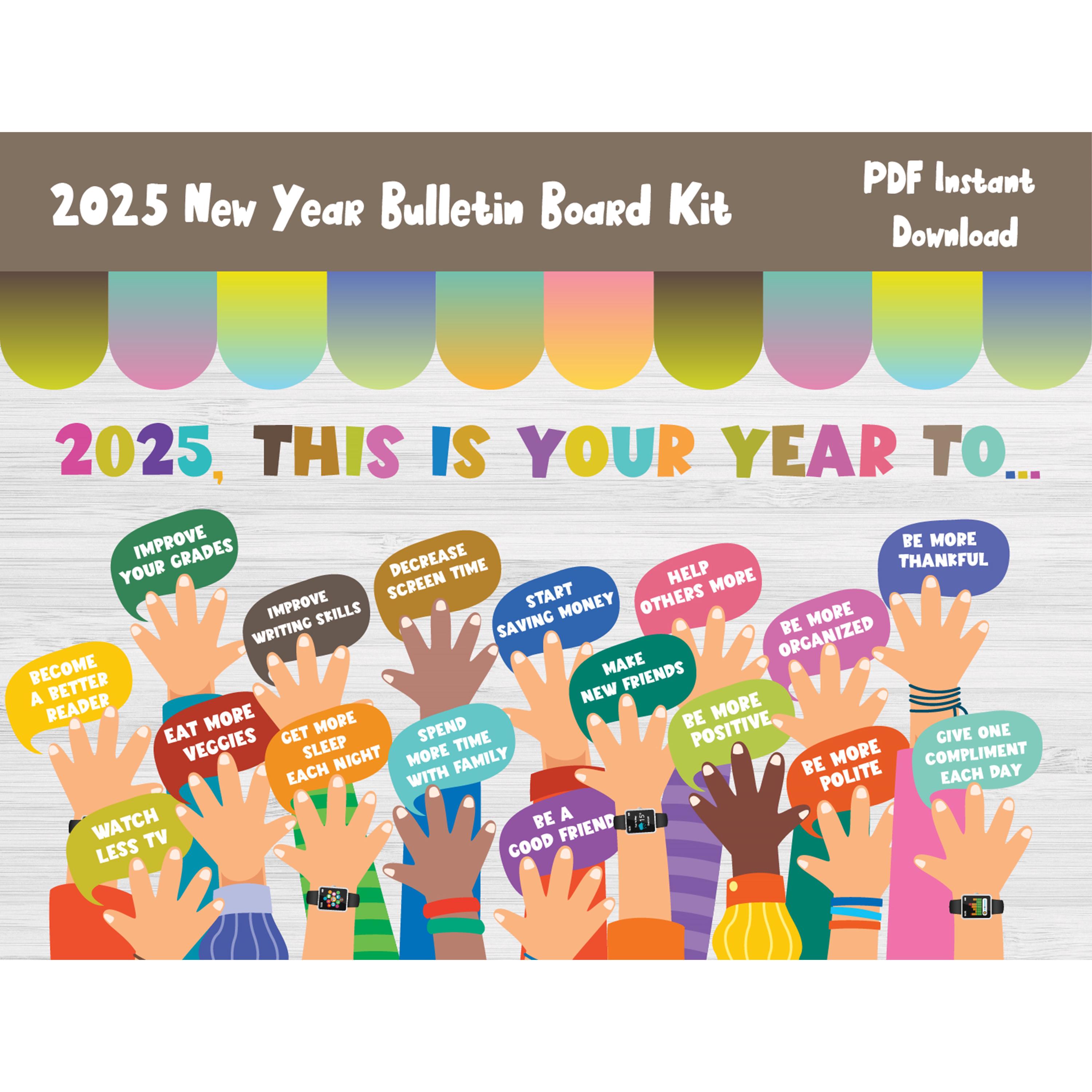 New Year January Bulletin Board Kit/2025 Classroom Wall Door Decor ...