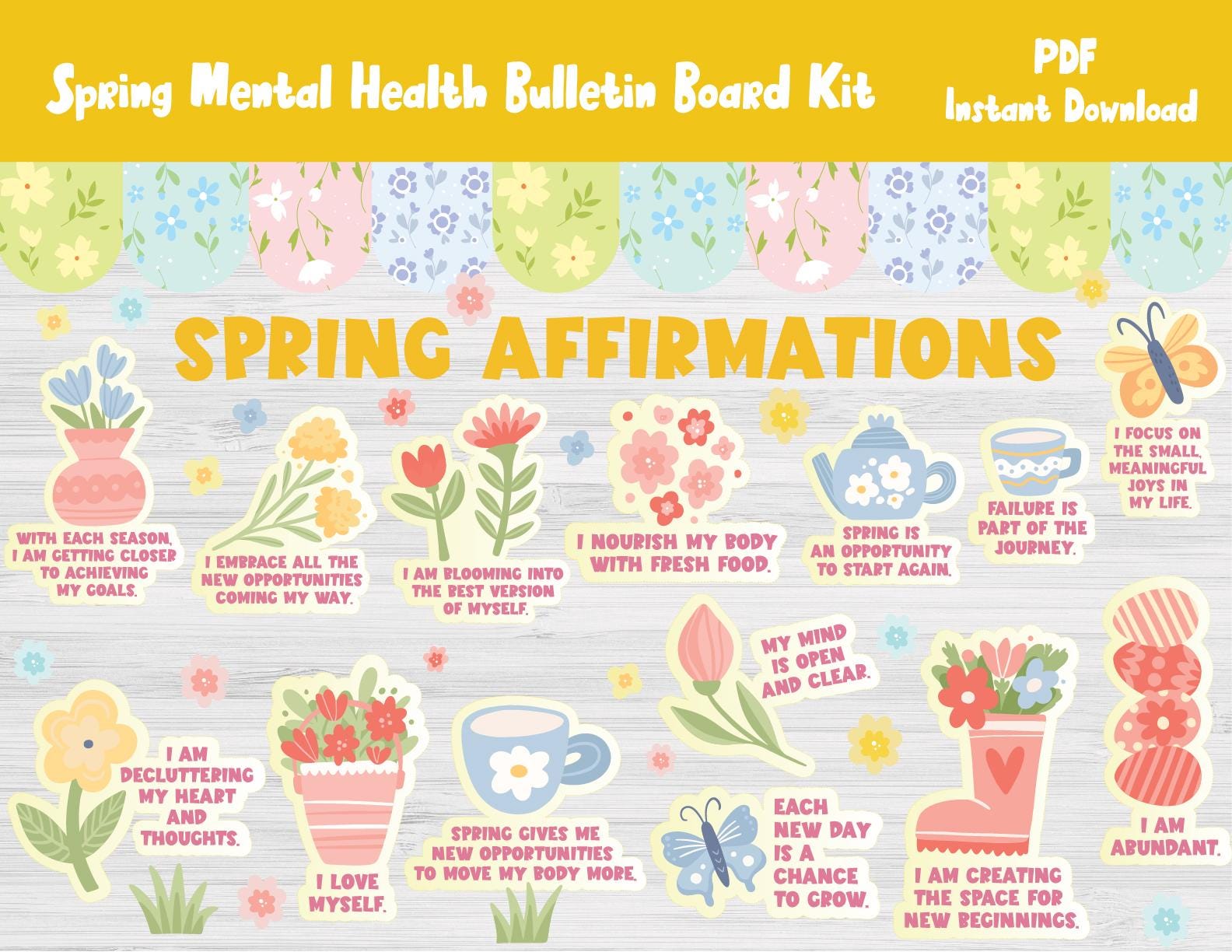 Spring Affirmation Bulletin Board Kit/mental Health Awareness/march ...