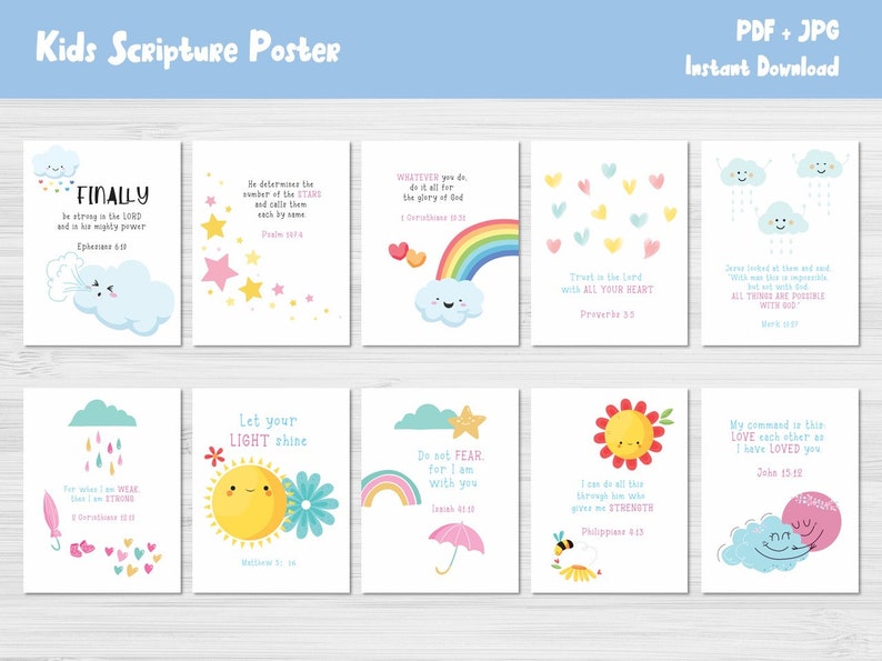10 Sunday School Poster/christian Bulletin Board/kids Bible Verse Wall ...