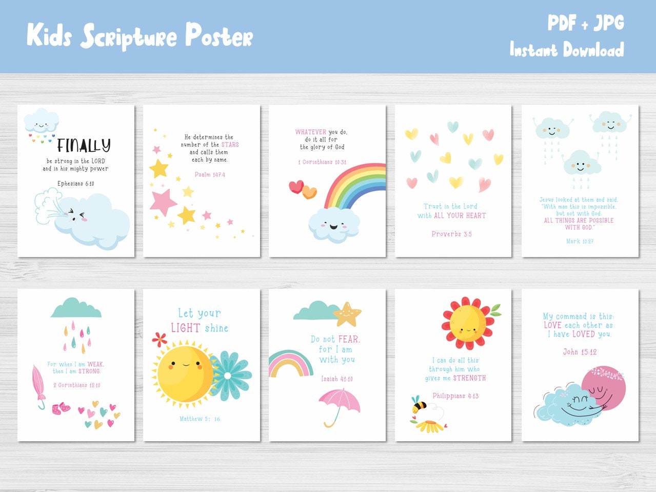 10 Sunday School Poster/christian Bulletin Board/kids Bible Verse Wall ...